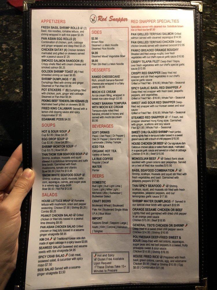 Menu at Red Snapper restaurant, Kansas City, Ward Pkwy