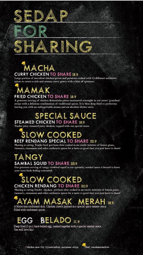 Menu at Sedap Place restaurant, East Victoria Park