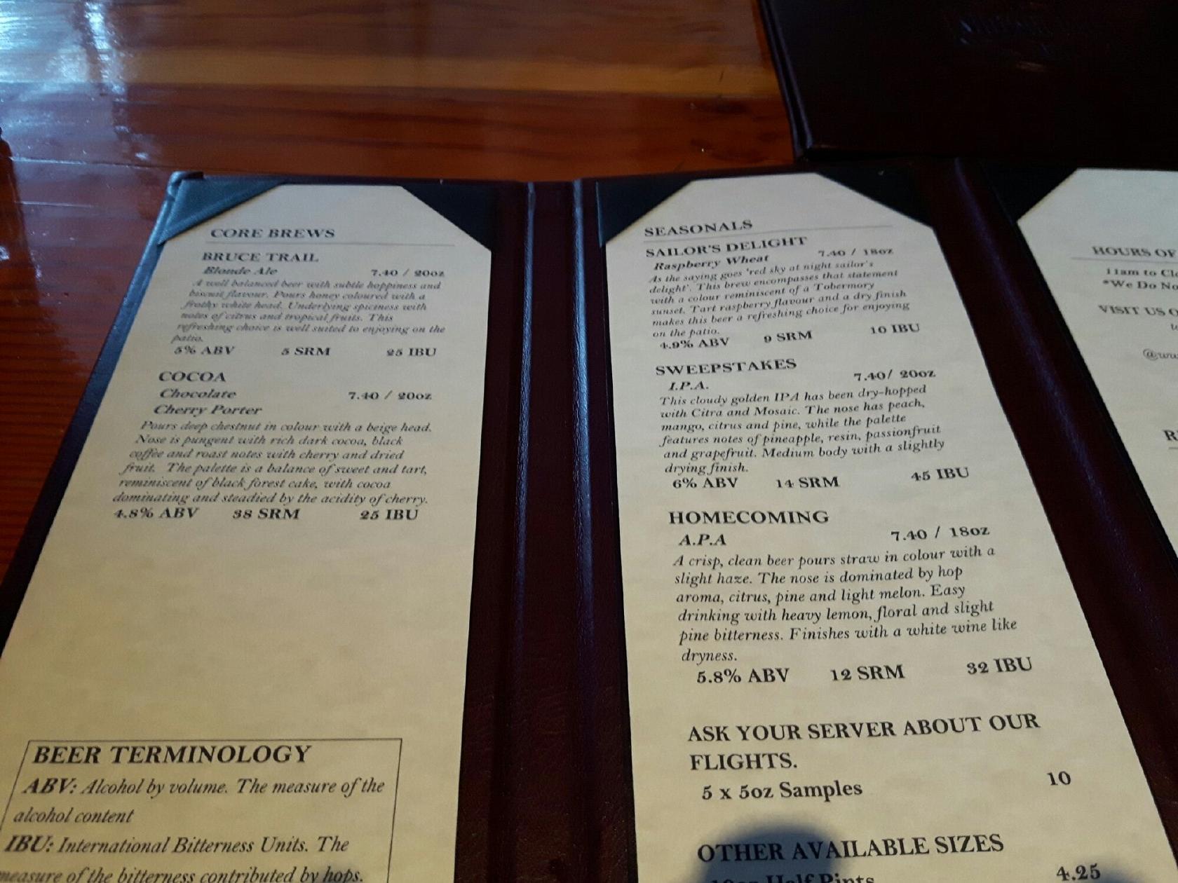 Menu at Tobermory Brewing Company & Grill pub & bar, Tobermory