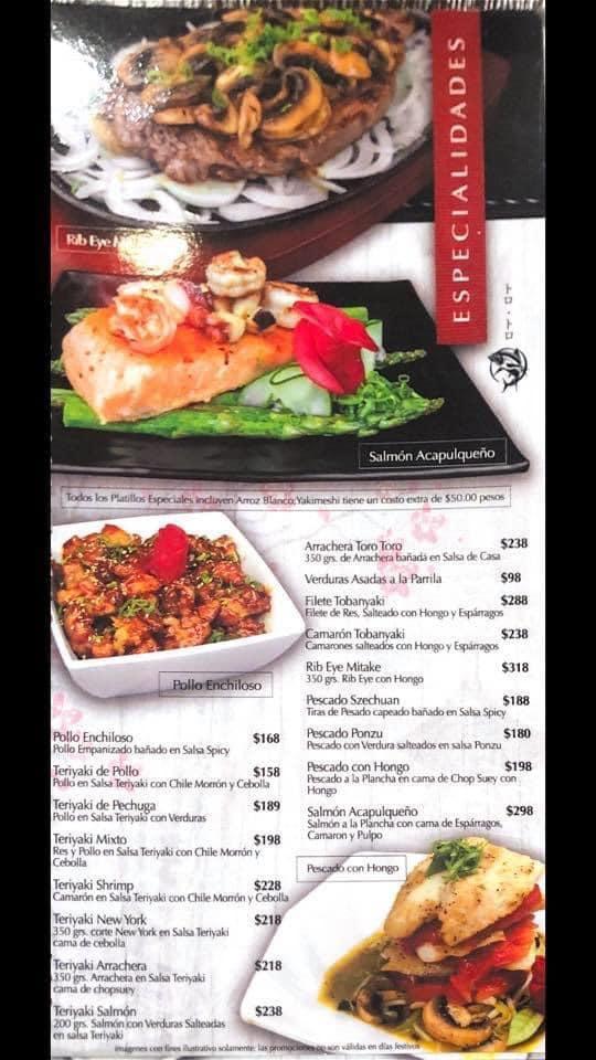 Menu at Toro Toro restaurant, Mexicali