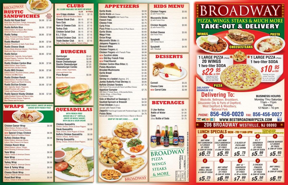 Menu at Broadway Pizza pizzeria, Westville