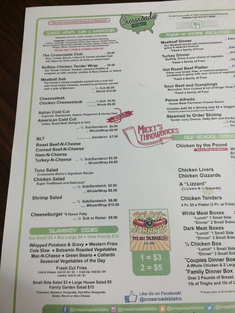 Menu at Crossroads Bistro restaurant, Edgemere