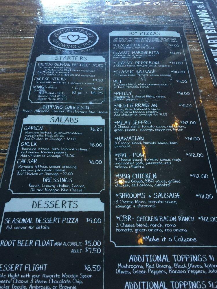 Menu at Flying Heart Brewing & Pub, Bossier City