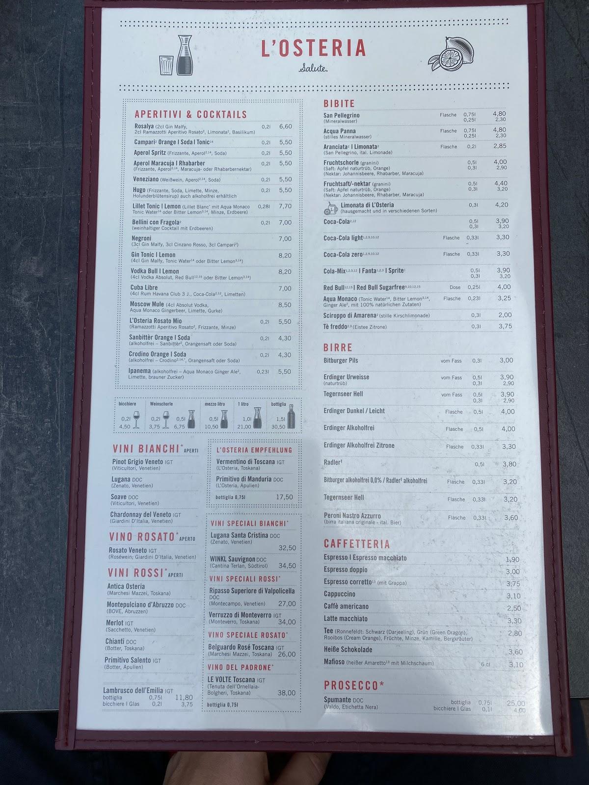 Speisekarte von L'osteria Landshut Altstadt pizza, Landshut