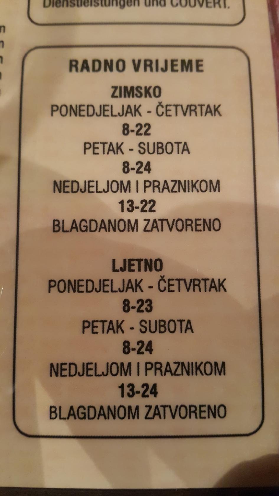 Menu at Lipi restaurant, Ivanec