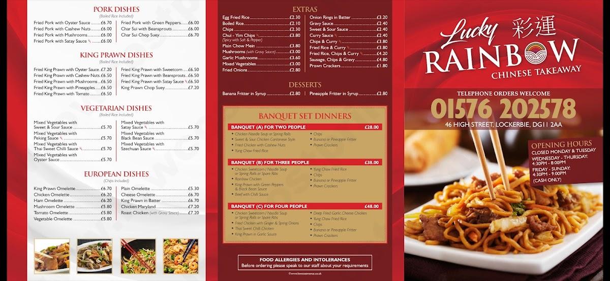 Menu at Lucky Rainbow restaurant, Lockerbie