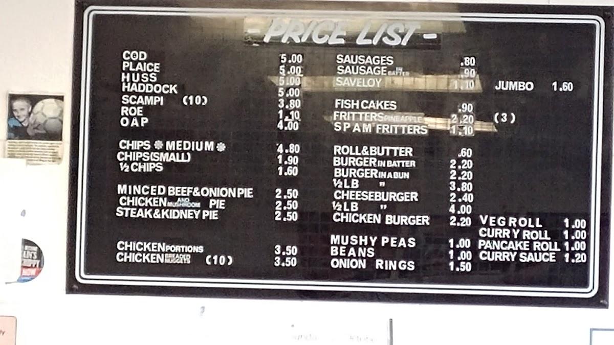 Menu at Ocean Fish Bar, Brighton