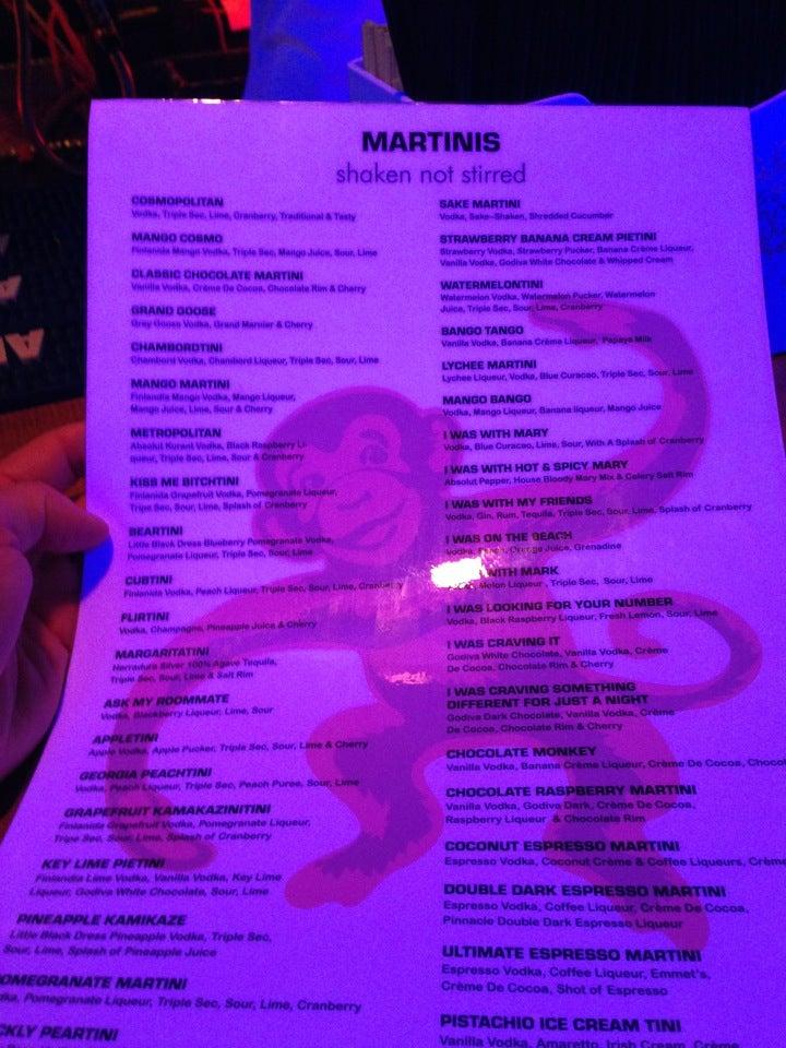 Menu at The Monkey Bar, Provincetown, 149 Commercial St