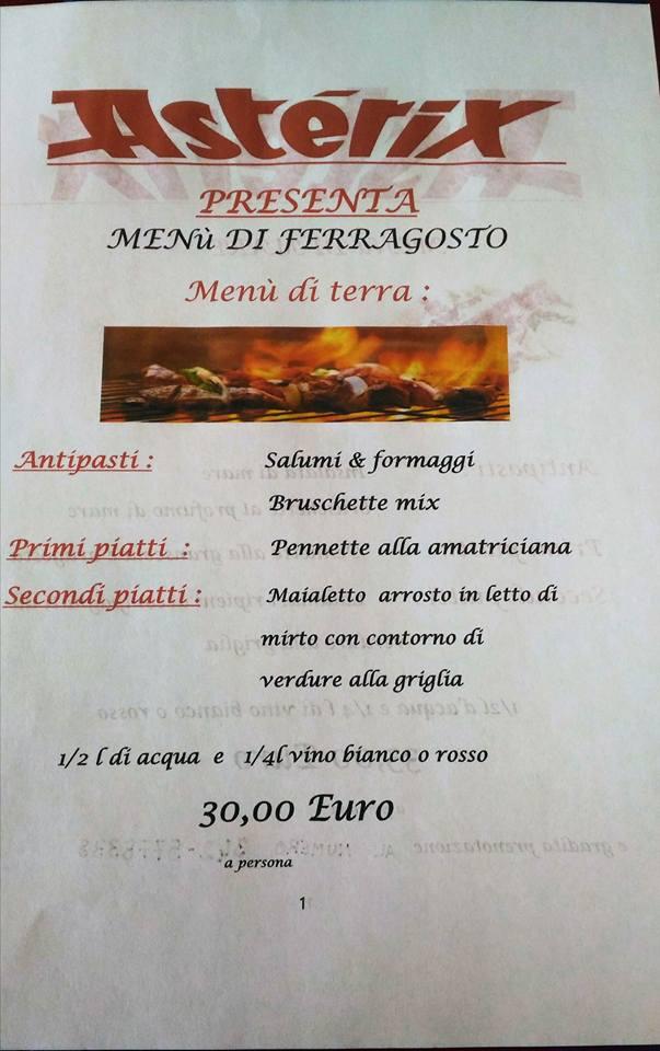 Menu at Asterix restaurant, Santa Caterina di Pittinuri