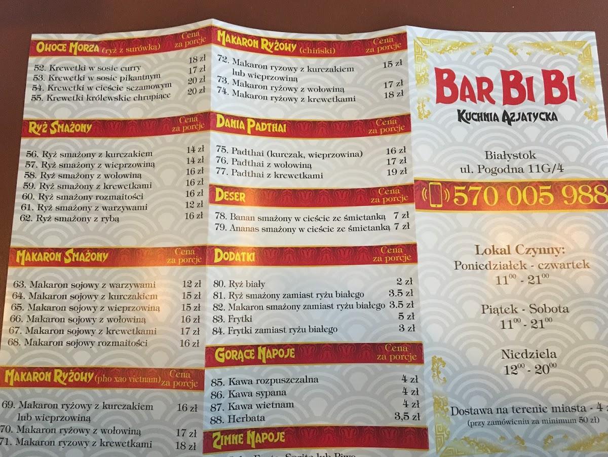 Menu at Bar BiBi Kuchnia Azjatycka, Bialystok