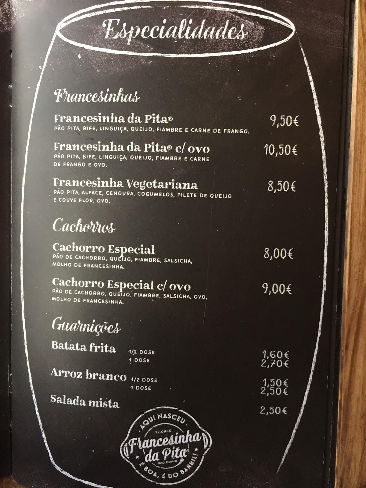 Menu em Barril Avenida (francesinha da Pita), Valongo, Av. 5 de Outubro 43