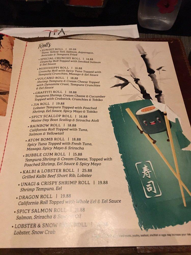 Menu at Jia restaurant, Biloxi, Beau Rivage Resort & Casino