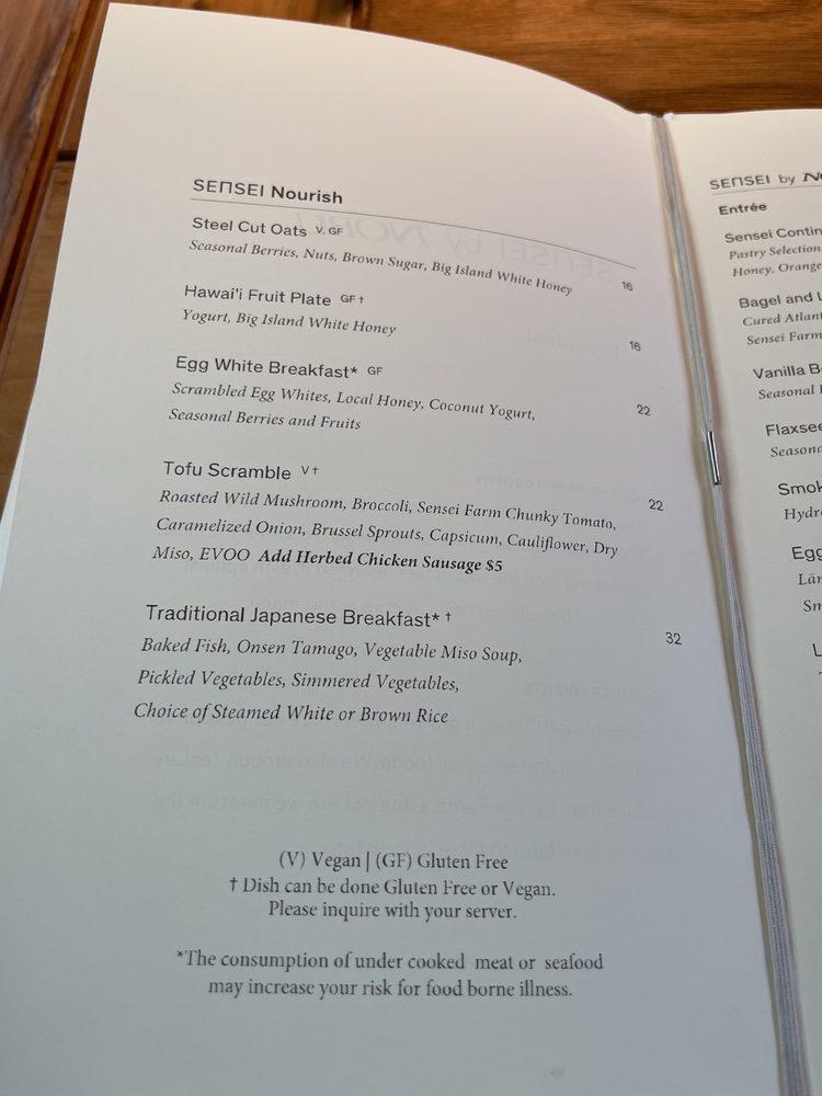 Carta del restaurante Sensei by Nobu, Lanai City