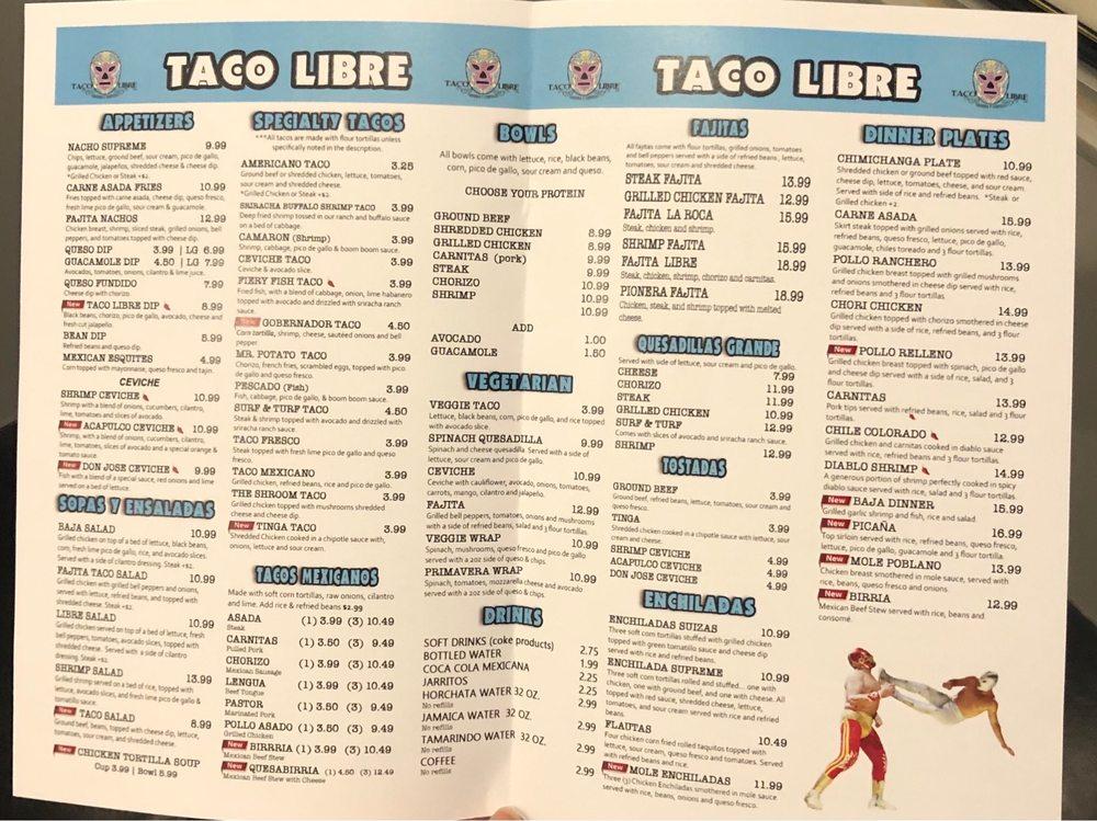 Carta del restaurante Taco Libre #3, San Agustín, N Ponce De Leon Blvd