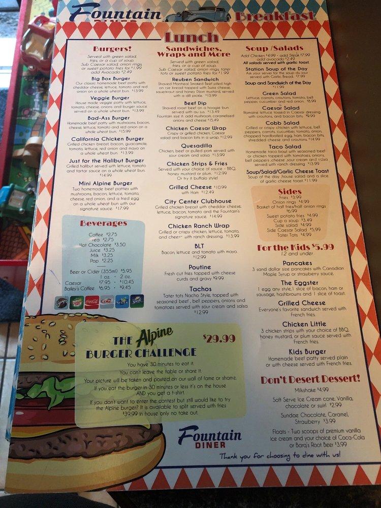 Menu at The Fountain Diner restaurant, Langford, Bryn Maur Rd