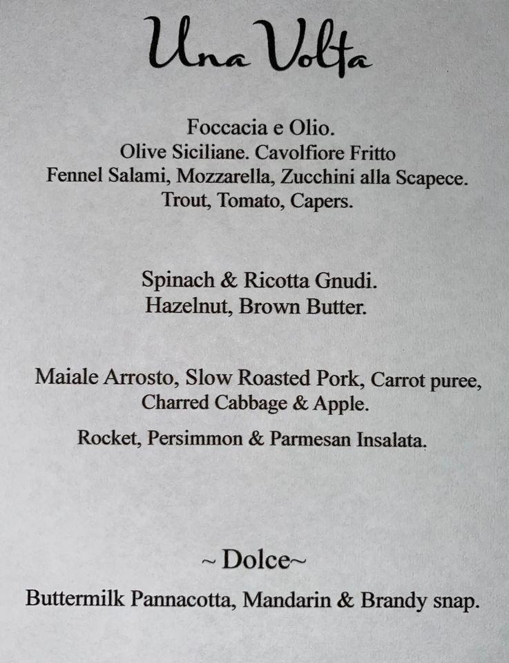 Menu at Una Volta restaurant, Newcastle