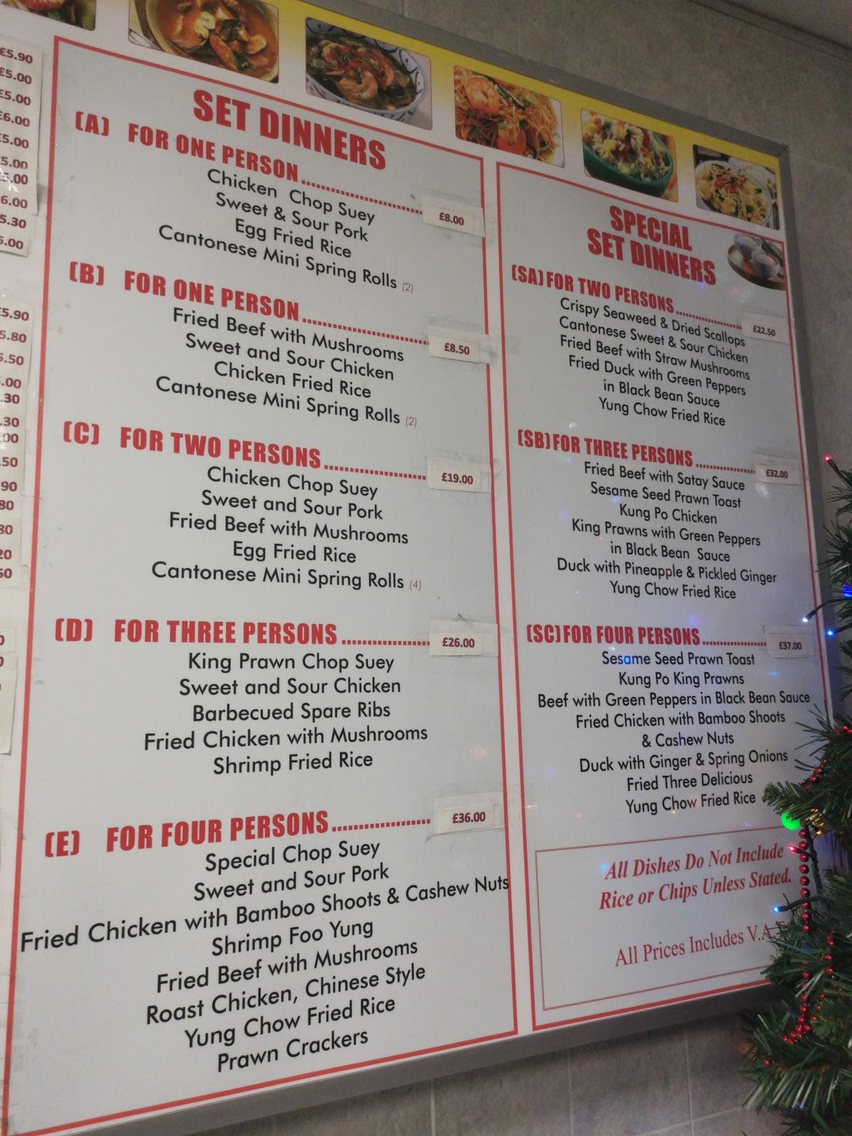 Menu at Yangtze fast food, Cheltenham