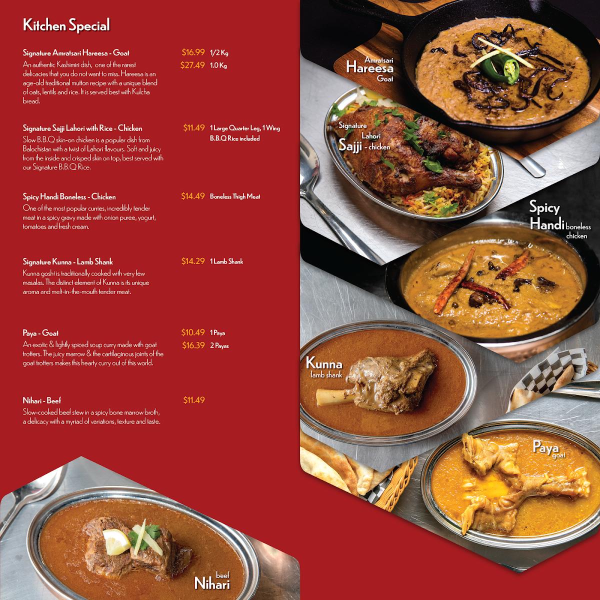 Menu at Ziafat restaurant, Mississauga