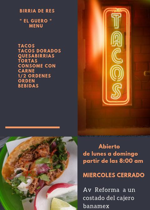 Menu at Birria de res el Guero restaurant, Ensenada