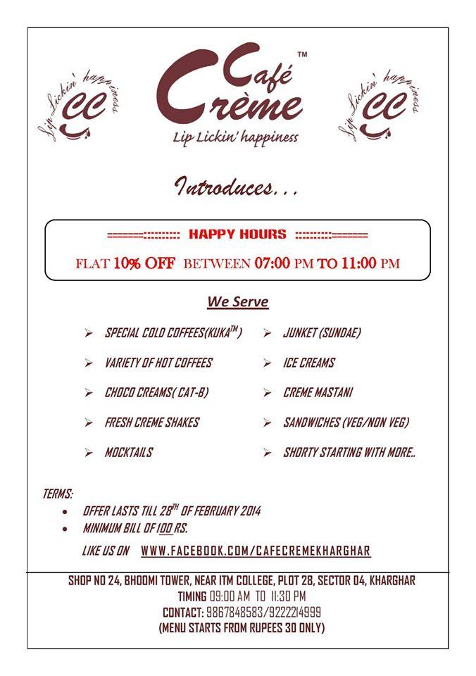 Menu at Café Crème, Navi Mumbai, Shop No:27