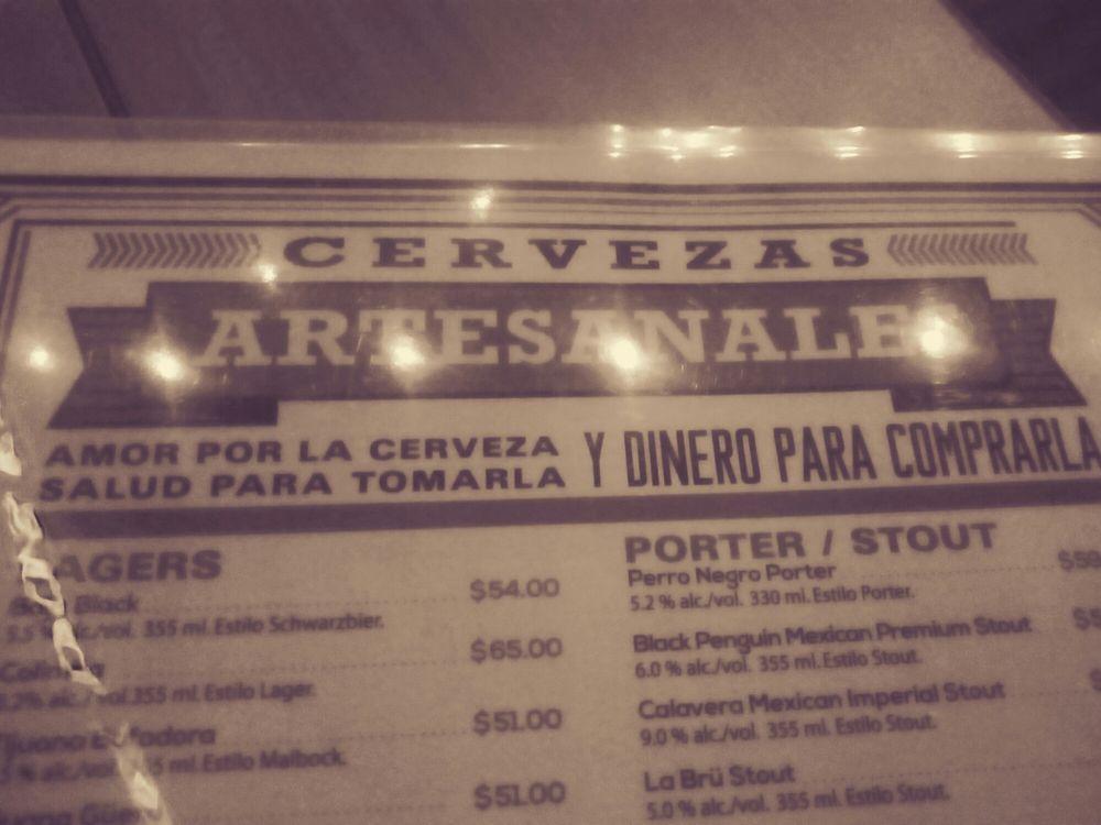 Menu at Hudson Bar, Guadalajara
