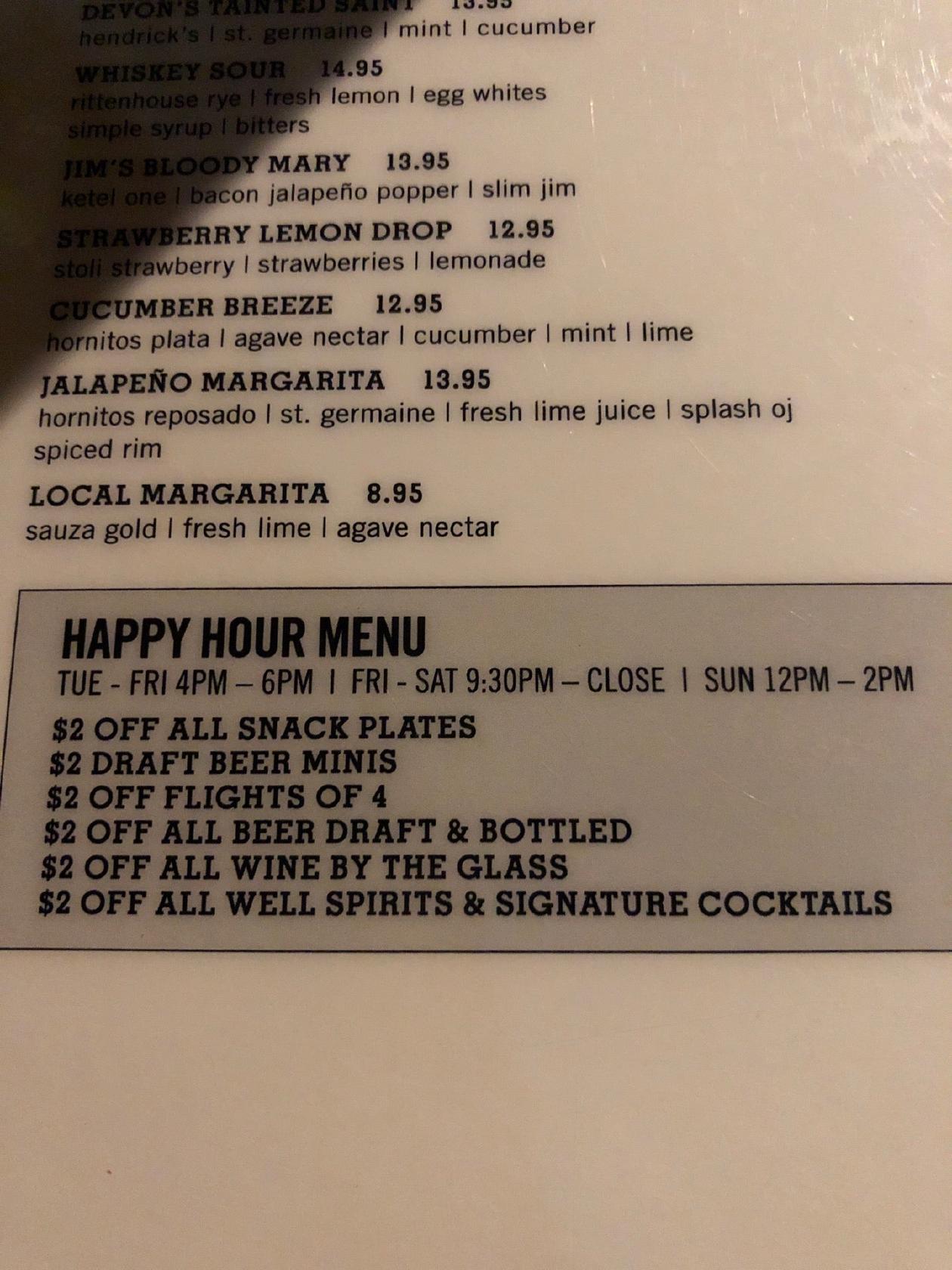 Menu at Reunion Kitchen + Drink pub & bar, Laguna Beach