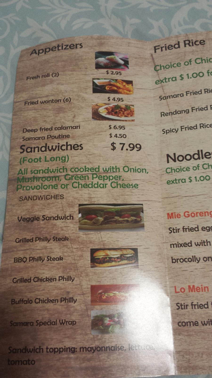 Menu at Samara Kitchen restaurant, Mississauga