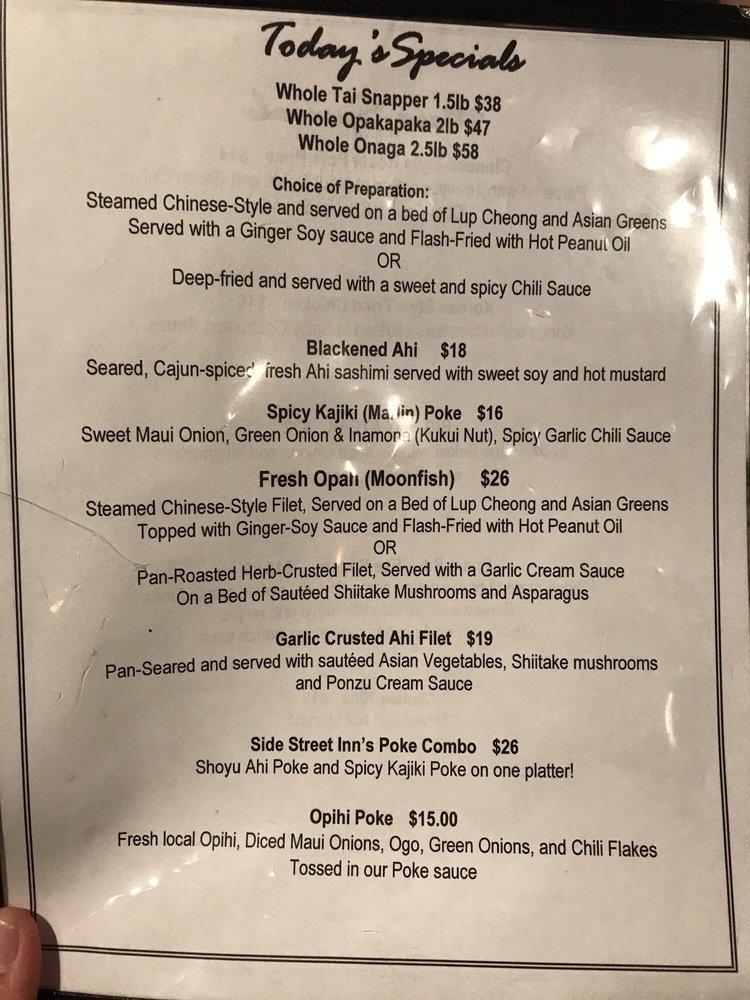 Menu at Side Street Inn On Da Strip pub & bar, Honolulu