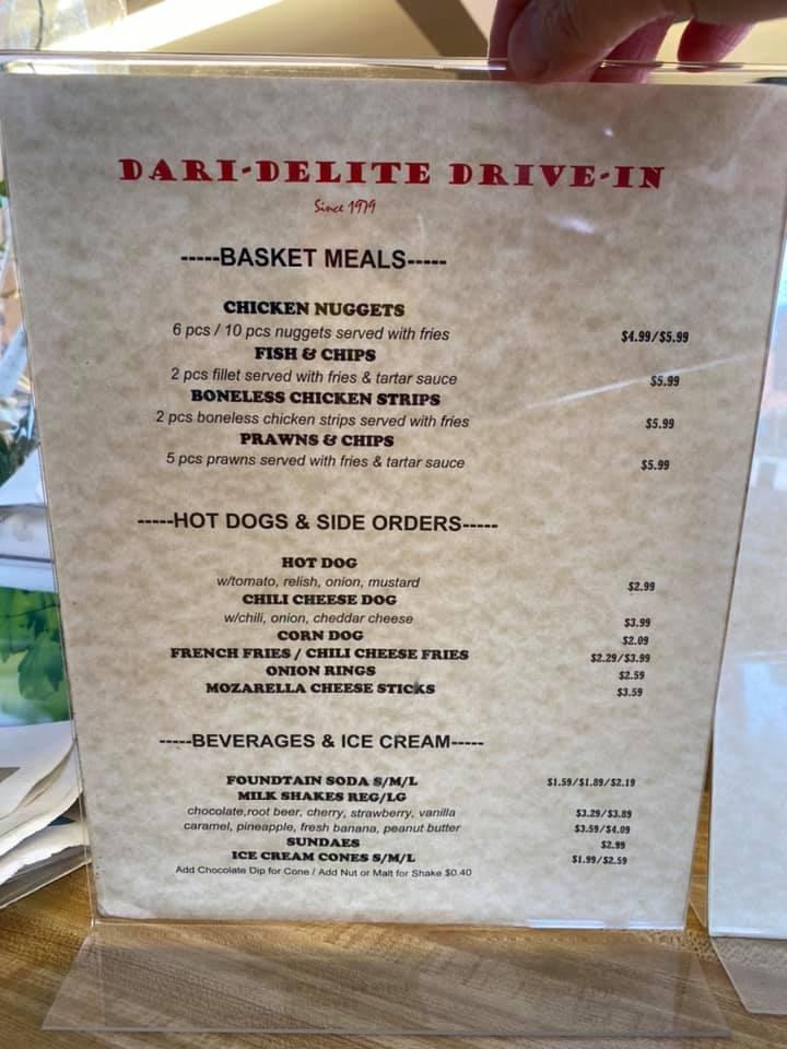Menu at Dari Delite Drive-In fast food, Morgan Hill