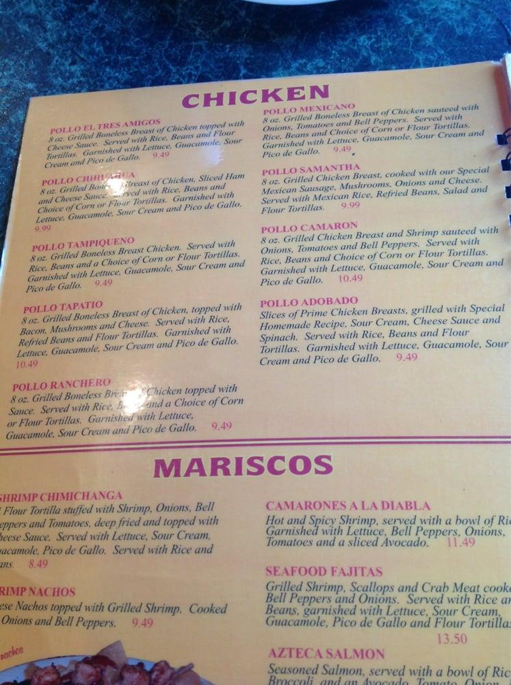 Menu at El Tres Amigos restaurant, Bolivar