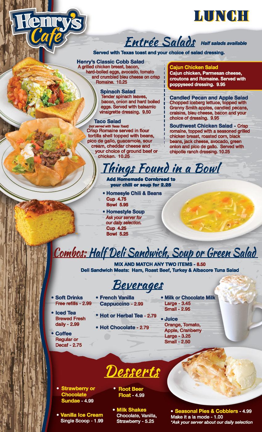 Menu at Henry's Cafe, Tehachapi
