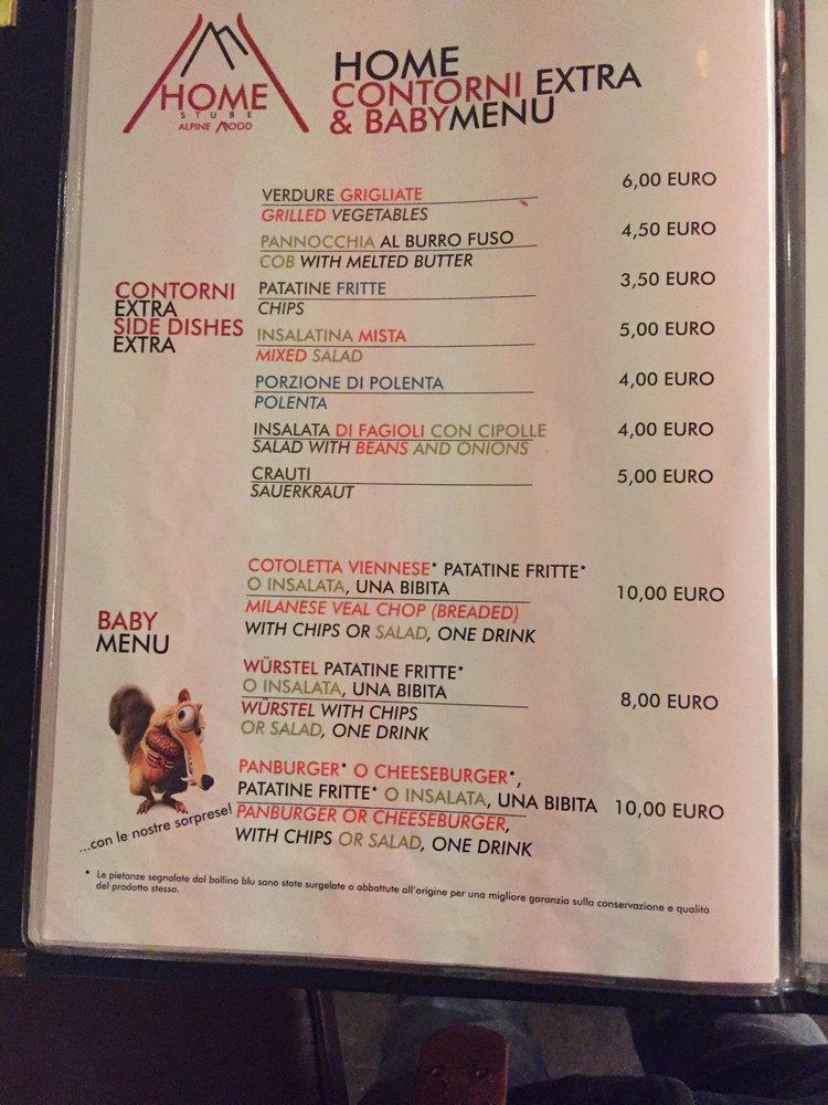 Menu at Home Stube pub & bar, Madonna di Campiglio