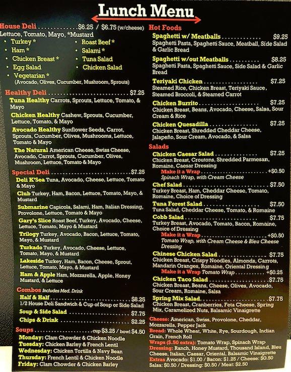 Menu at Lakeside Cafe, Santa Ana