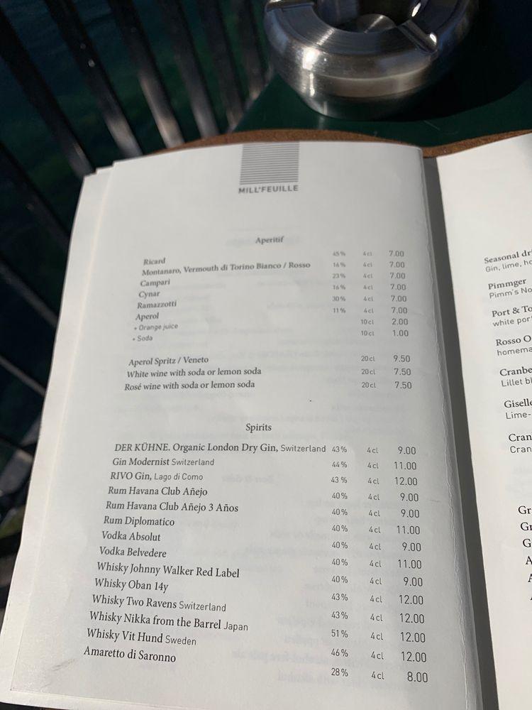 Menu at Mill'Feuille, Lucerne