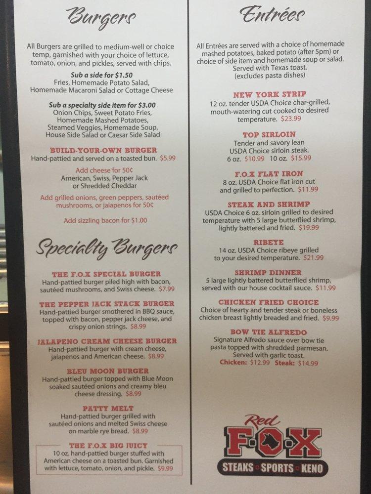 Carta de parrilla Red Fox Steak House & Lounge, Lincoln, W O St