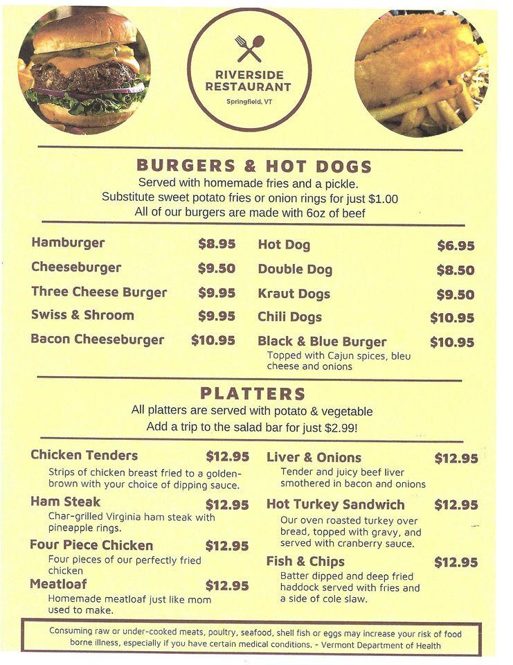 Menu at Riverside Restaurant, Springfield