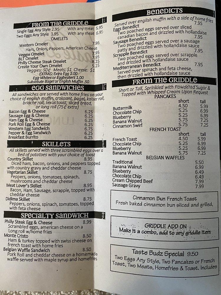 Menu at Taste Budz Cafe, Aston