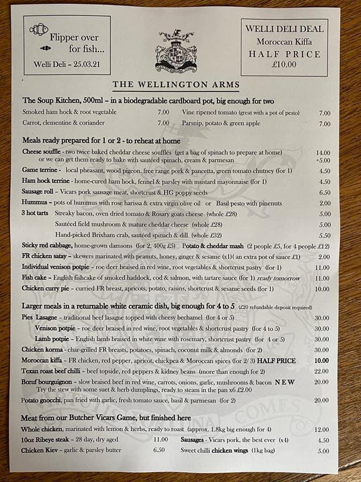 Menu at The Wellington Arms pub & bar, Tadley