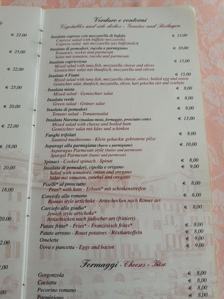 Menu at 4 Fiumi - Piazza Navona pizzeria, Rome