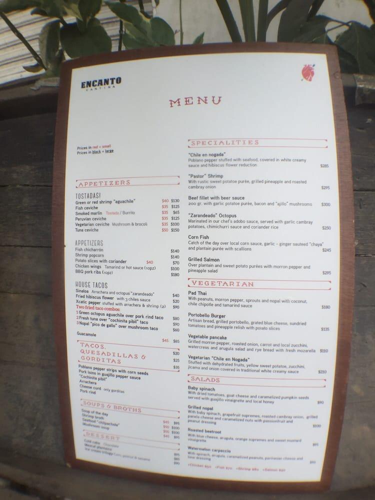 Menu at Encanto Cantina restaurant, Tulum