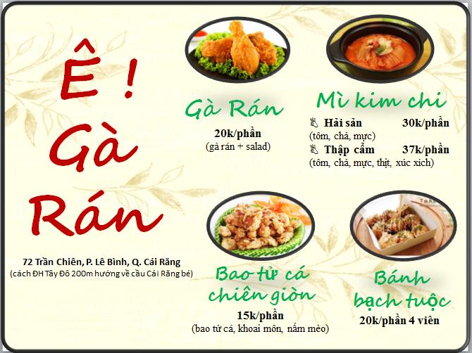 Menu at Gà Rán, Mì kim chi Hàn Quốc, Matcha, Trà Đào restaurant, Can Tho
