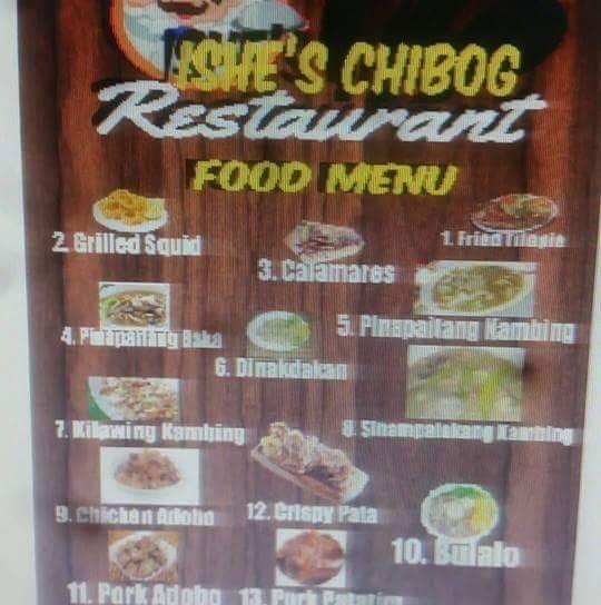 Menu at Ishe's Chibog Restaurant, Tayug