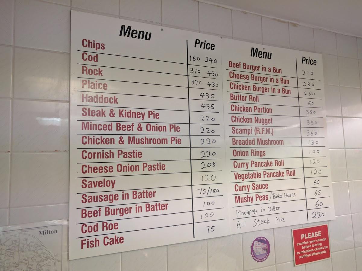 Menu at Jaws restaurant, Cambridge