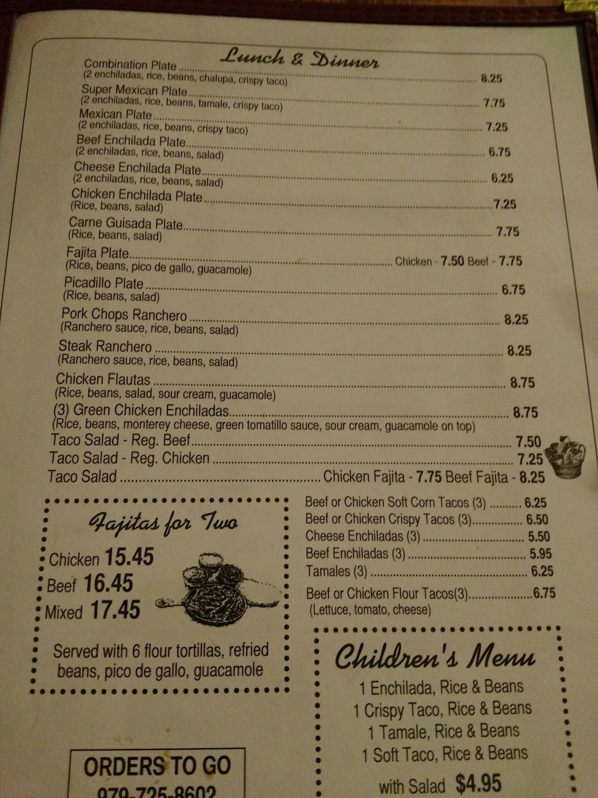 Menu at Leticia's Mexican Restaurant, Weimar
