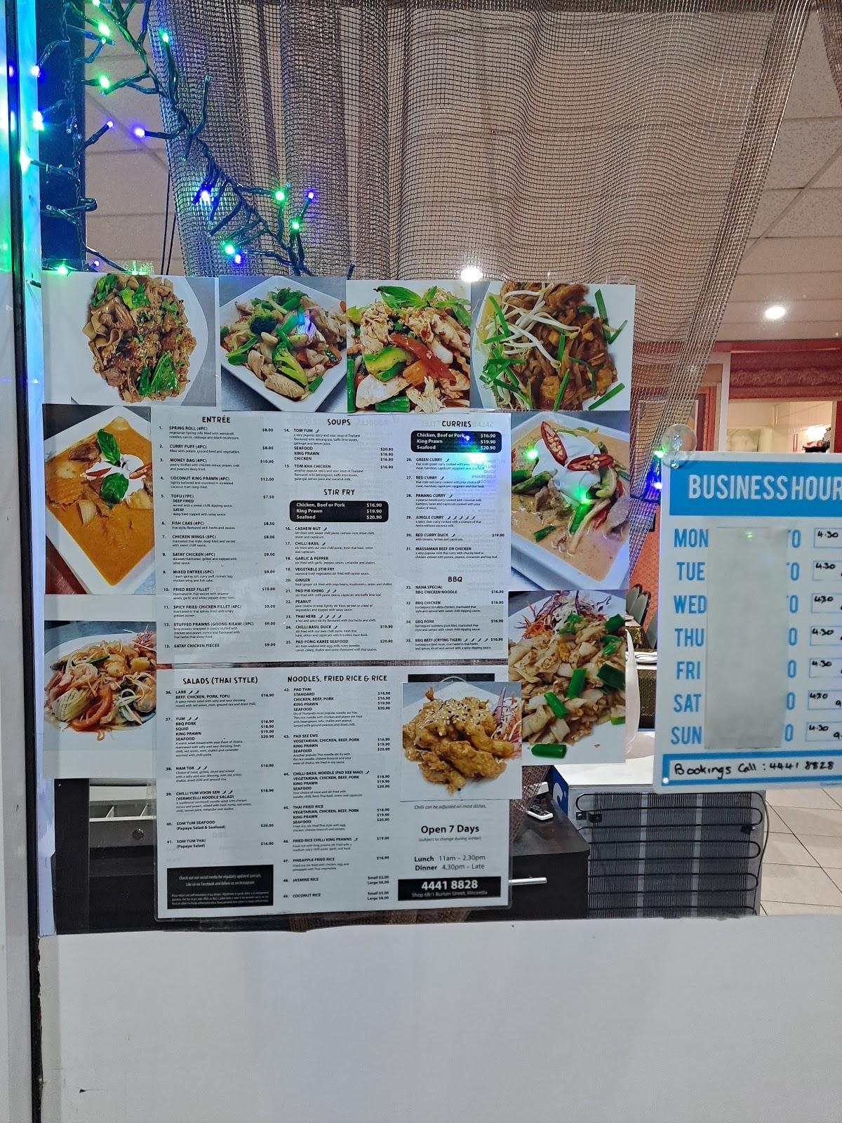 Menu at Nana on the bay Thai Restaurant, Vincentia
