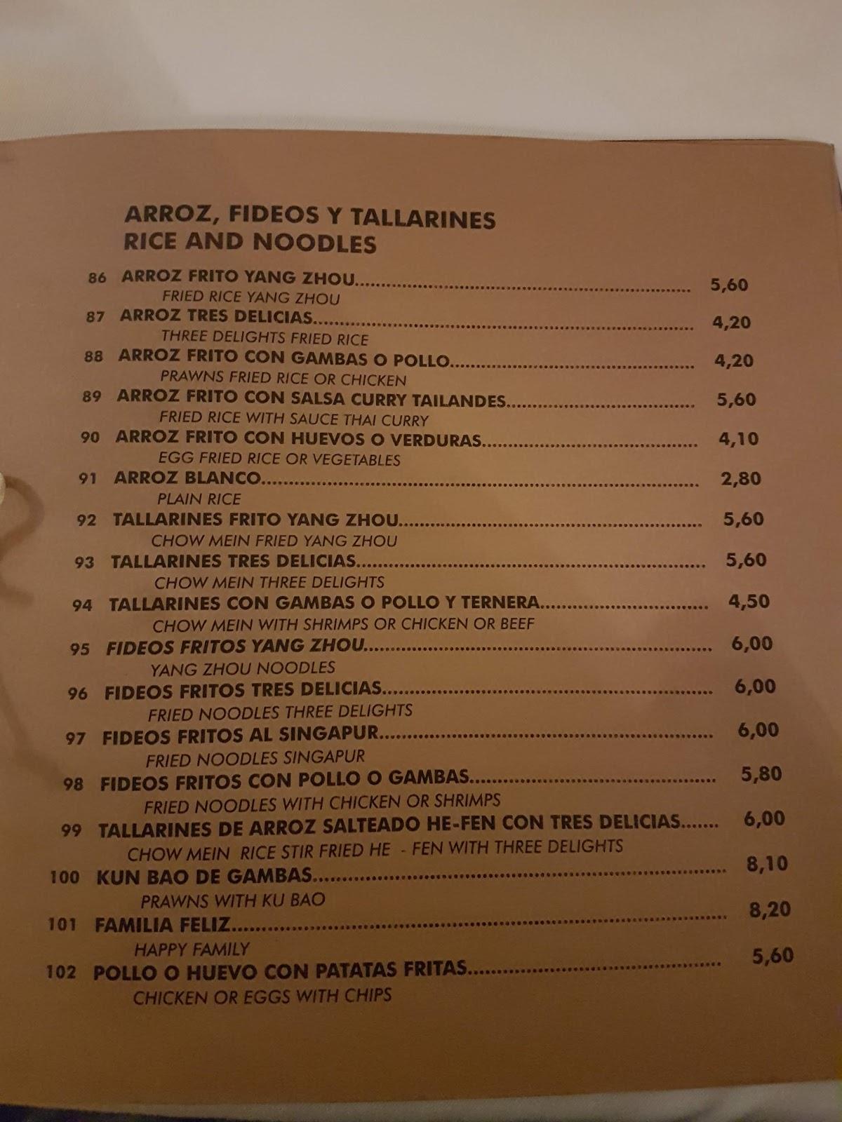 Carta del restaurante Nuevo Siglo, Marbella