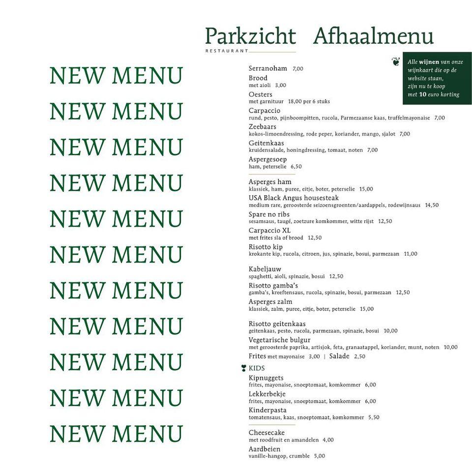 Menu at Parkview, Nijmegen