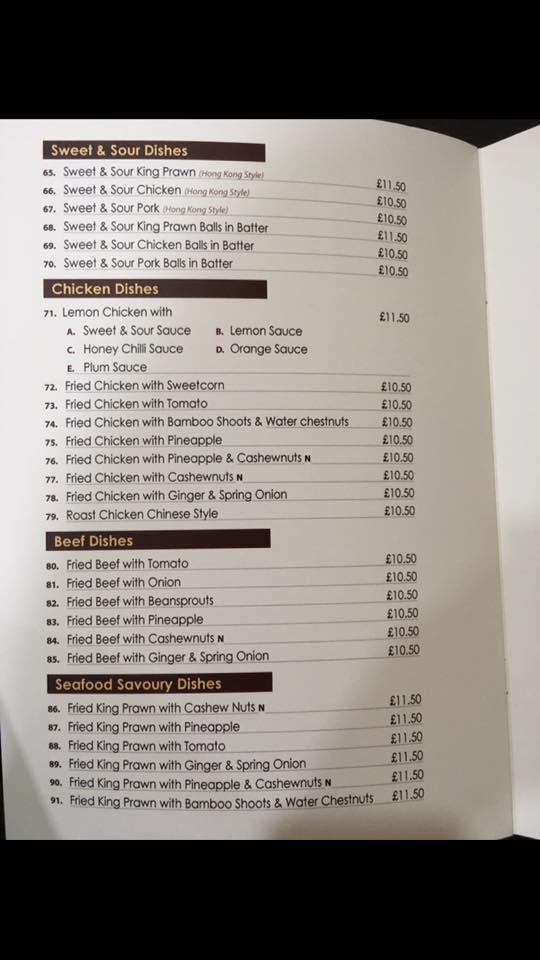 Menu at Peking Inn restaurant, Cumbernauld