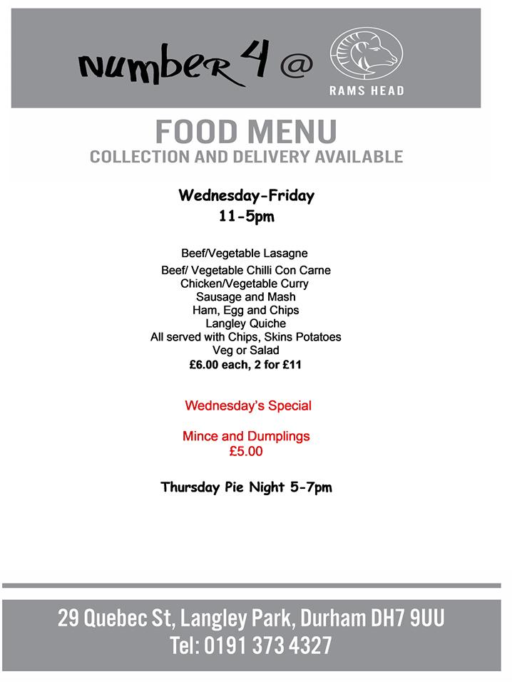 Menu at Rams Head pub & bar, Langley Park
