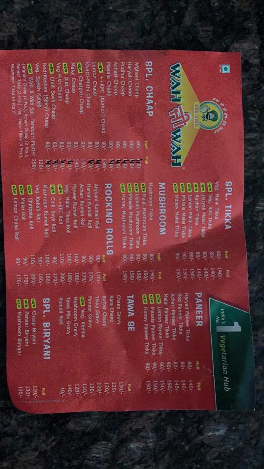 Menu at Veg king Wah Ji Wah patiala, Patiala, 22 Number Railway Flyover